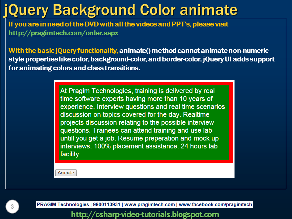 Sql Server Net And C Video Tutorial Jquery Background Color Animate