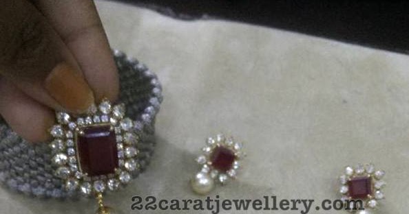 Changeable Stone Locket and Earrings - Jewellery Designs