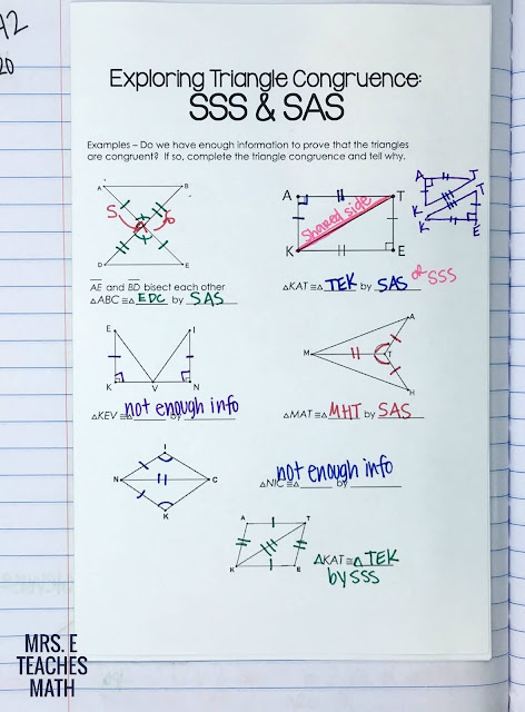 Congruent Triangles INB Pages | Mrs. E Teaches Math