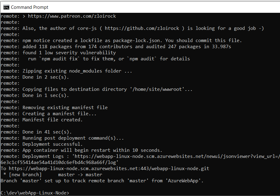 Azure & Co: Build a Node.js application and deploy it (git push) to an Azure Linux Web App ...