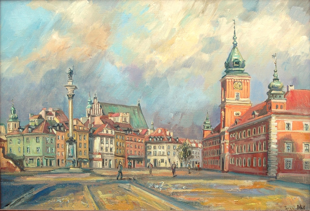 Malarstwo olejne Tomasz Maj : "Warszawa, Plac Zamkowy" obraz autorski