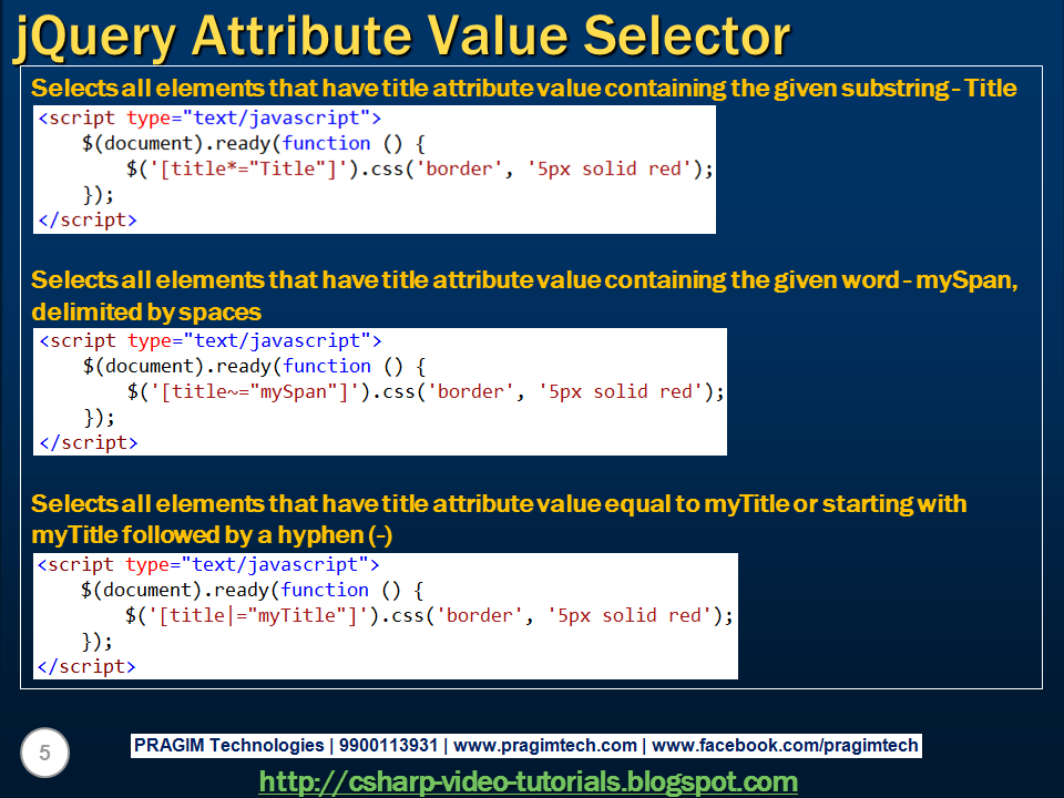 Sql server, .net and c# video tutorial: jQuery attribute value selector
