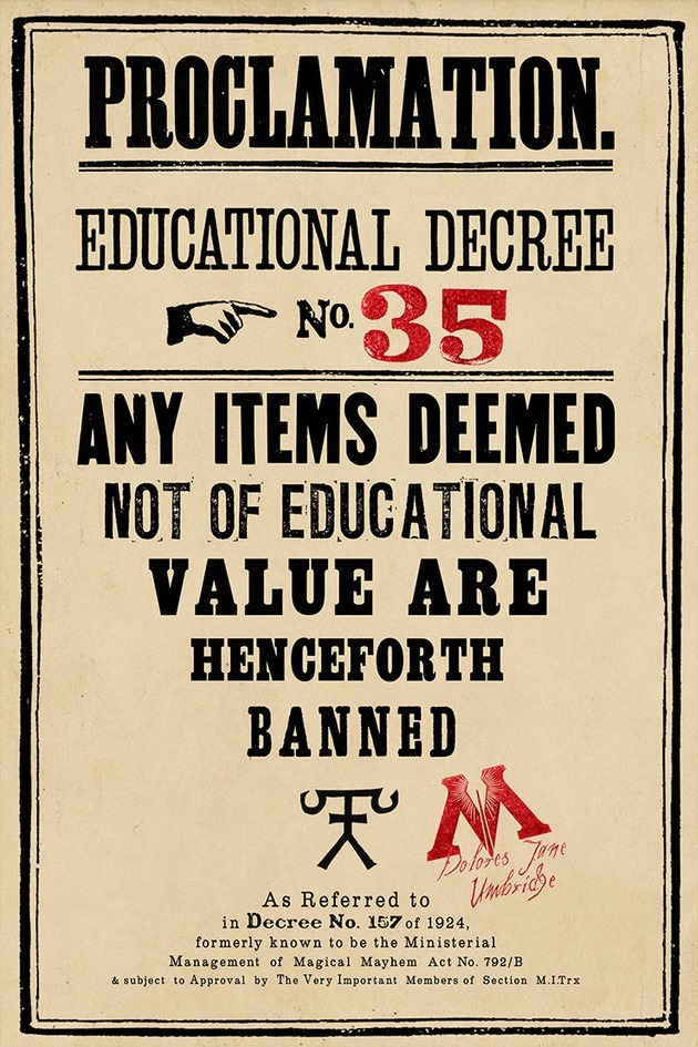 Decretos Educacionais da Umbridge | O Caldeirão Saltitante »The Hopping Pot