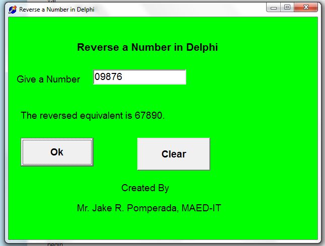 Free Programming Source Codes and Computer Programming Tutorials: Reverse a Number in Delphi