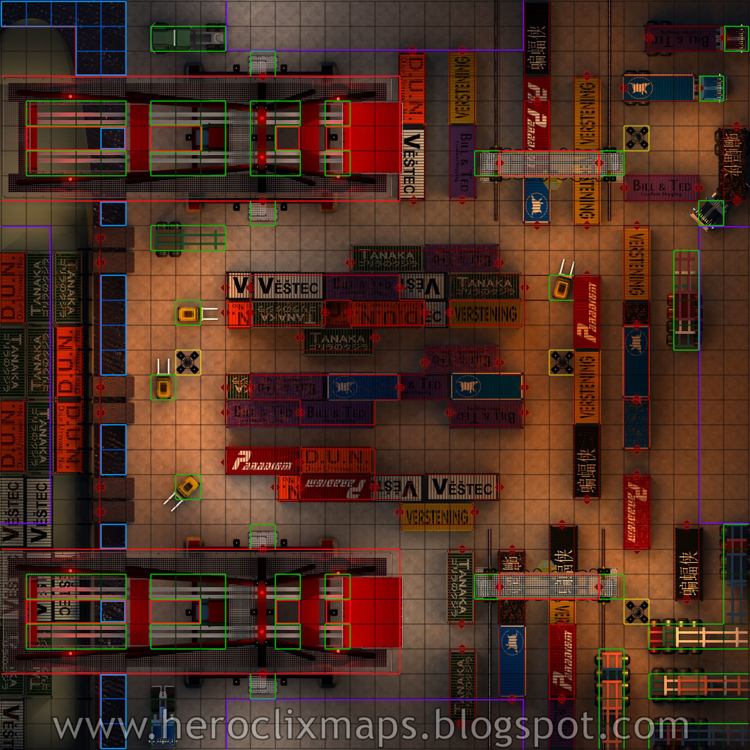 Heroclix Maps: Shipping Yard maps (Daytime and Night-time versions)