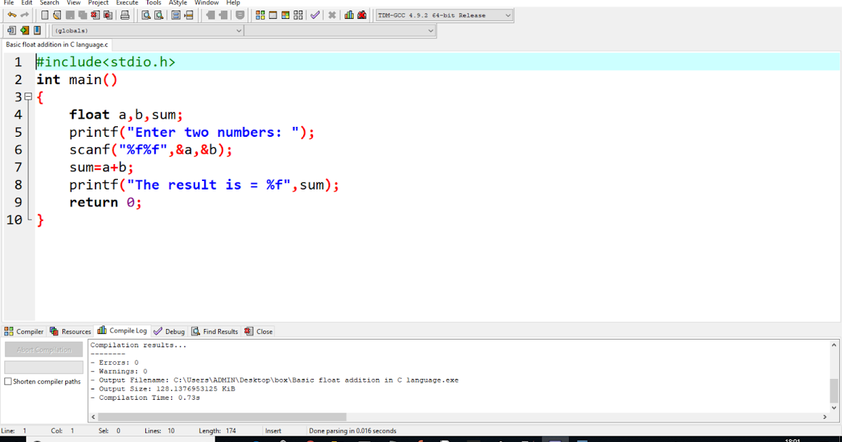 Basic Float Addition In C Language