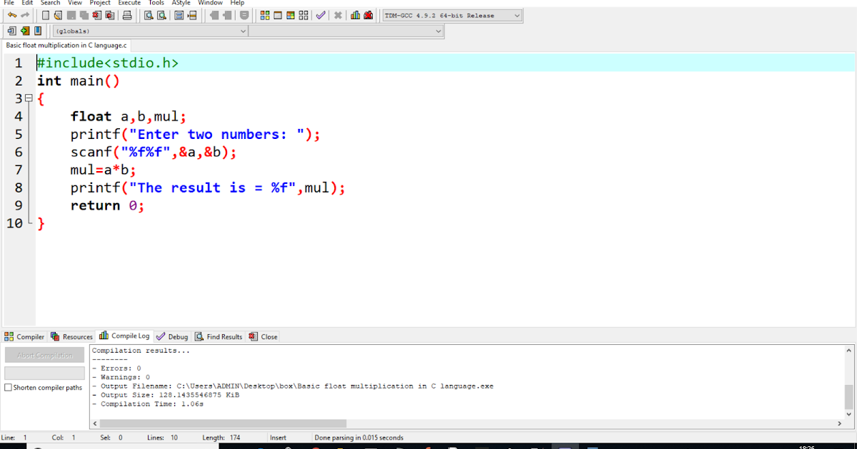 Basic Float Multiplication In C Language