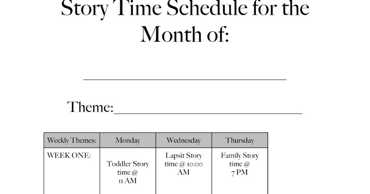Ms. Booky's 2013 Library Programming: Storytime Schedule and Theme Template