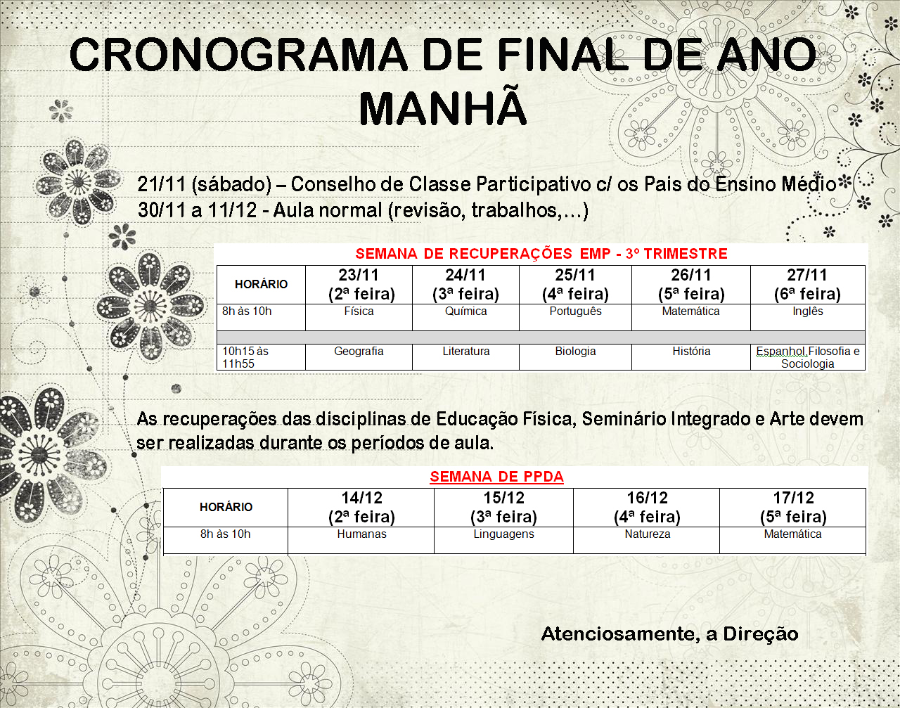 Colégio Estadual Miguel Lampert: CRONOGRAMA DE FINAL DE ANO Colégio Estadual Miguel Lampert: CRONOGRAMA DE FINAL DE ANO