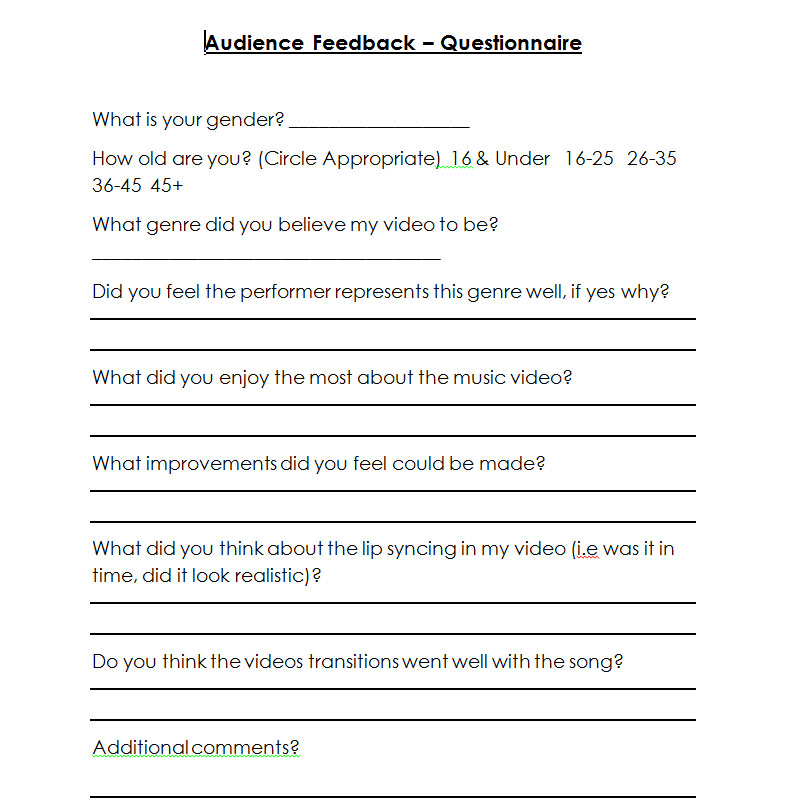 A2MediaStudies: Audience Feedback Questionnaire