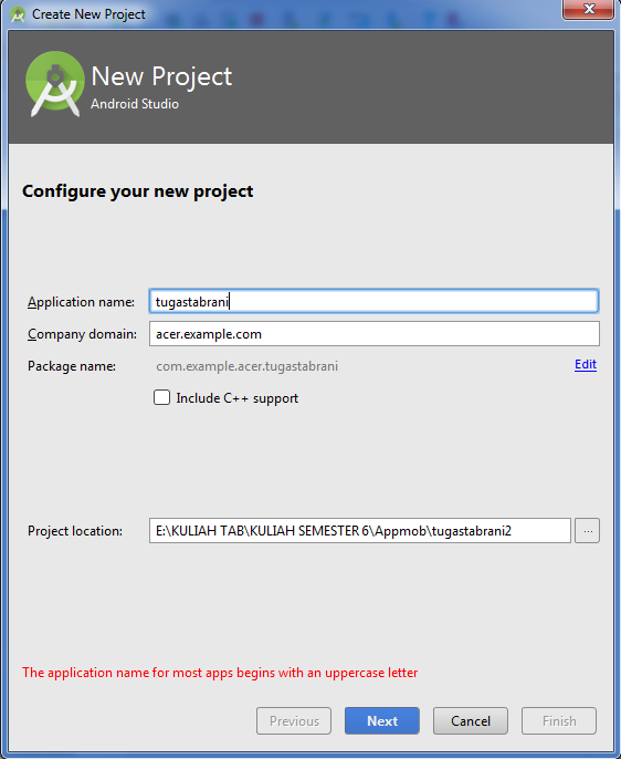 Al-tab: Tutorial project baru android studio