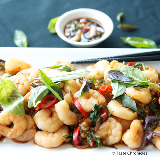 Thai Basil Shrimp Stir Fry with Dipping Sauce | Taste Chronicles