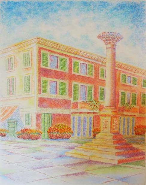The Colorful Pastel: Pastel Painting of an Italian Square