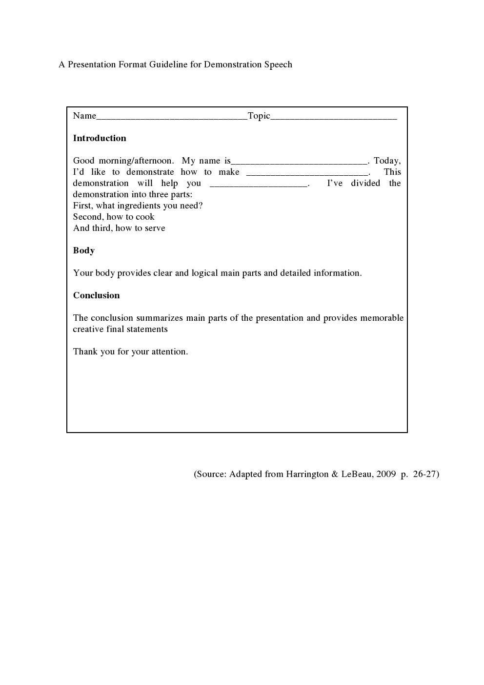 Public Speaking Class: A Presentation Format Guideline for Informative ...
