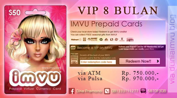 Jual Prepaid Card VIP 8 Bulan Imvu - Dunia Imvu