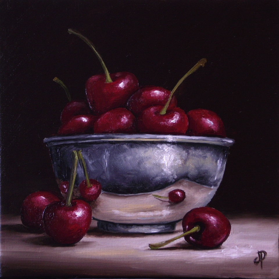 Jane Palmer Fine Art: Silver bowl with Cherries