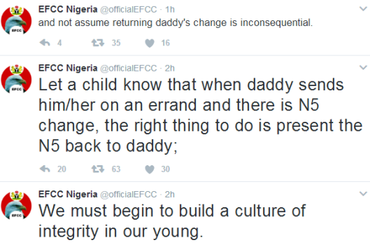 EFCC Twitter account gives parenting advise....and gets replies from ...