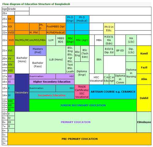 The flow diagram of education structure of Bangladesh» Education
