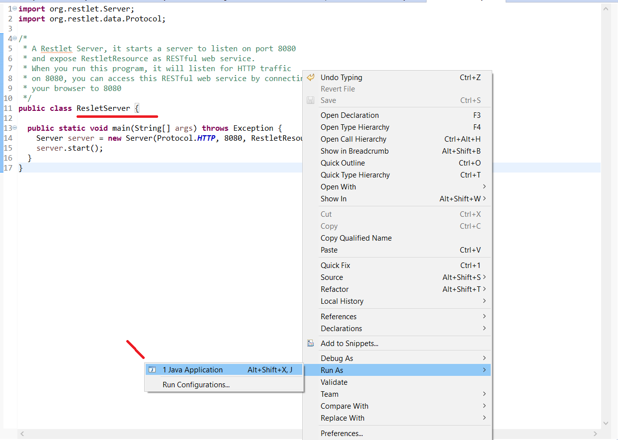 Restlet HelloWorld Example in Java and Eclipse