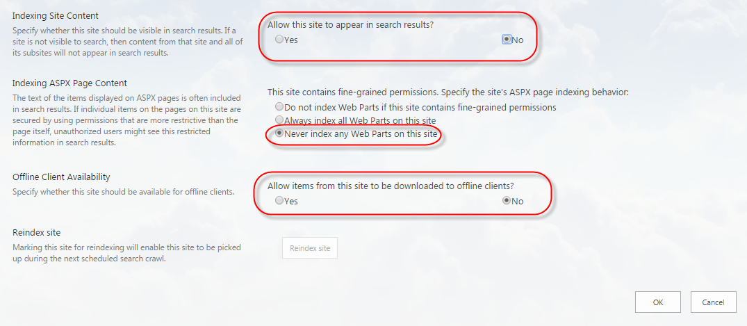 SharePoint Buzz: Set Search and Offline Availability programmatically