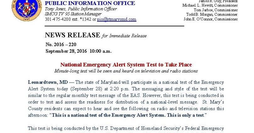 Leonardtown Maryland News: TODAY at 2:20 p.m. - National Emergency ...