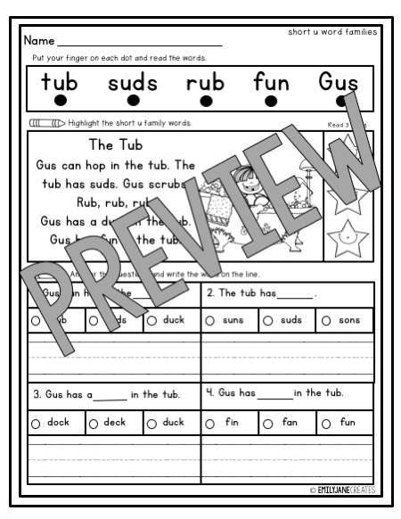 Emily Jane Creates: READING COMPREHENSION PASSAGES-CVC WORD FAMILY WORDS
