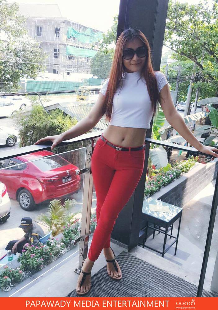 Khin Lay Nwe In Red Jean and White T-Shirt Fashion Snaps