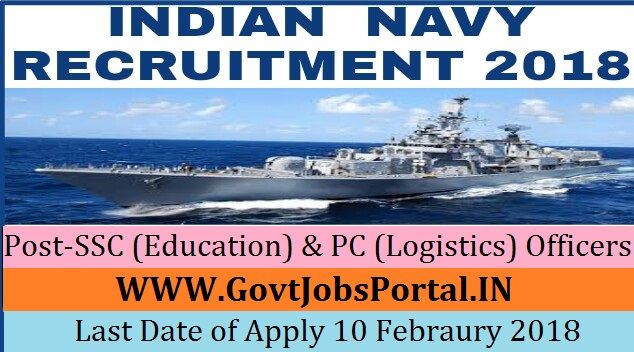Indian Navy Recruitment 2018 – 38 SSC (Education) & PC (Logistics) Officers