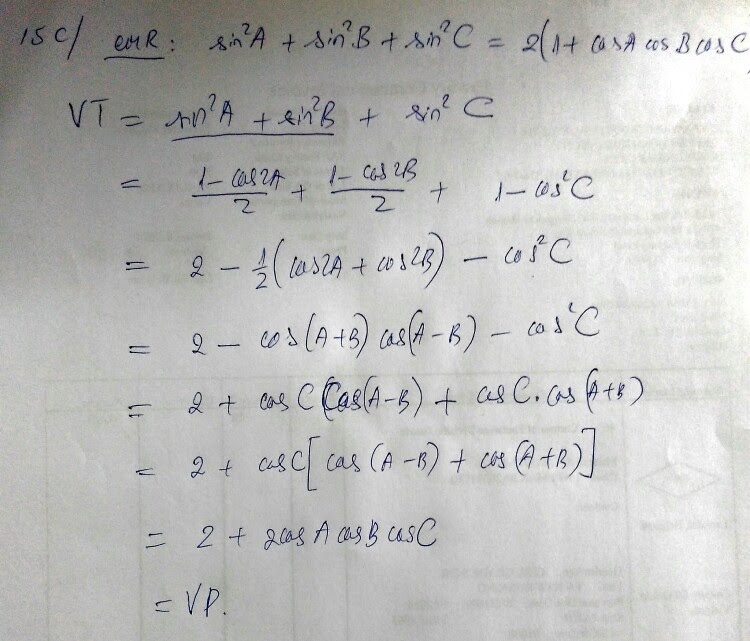 Toán và Em: Chứng minh rằng trong tam giác ABC ta có: $\sin ^2A + \sin ...