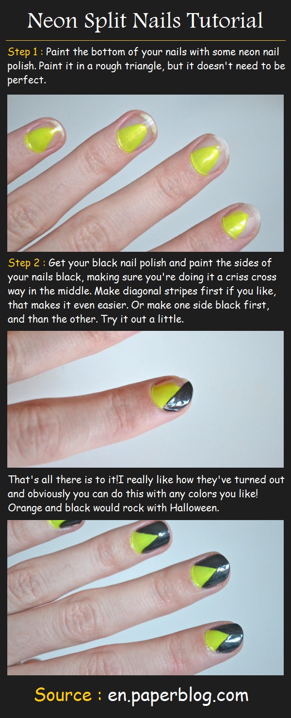 Manicure Tutorials: How To Do a Neon Split Nails