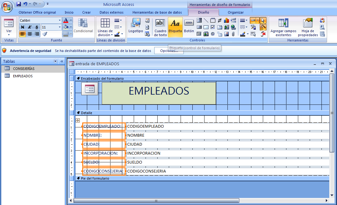 Ofimaticalpunto: Creando un formulario en la base de datos trabajo.mdb