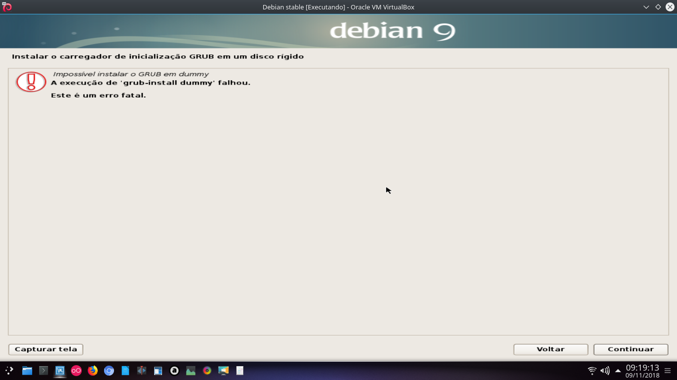 Erro grub-install dummy falhou