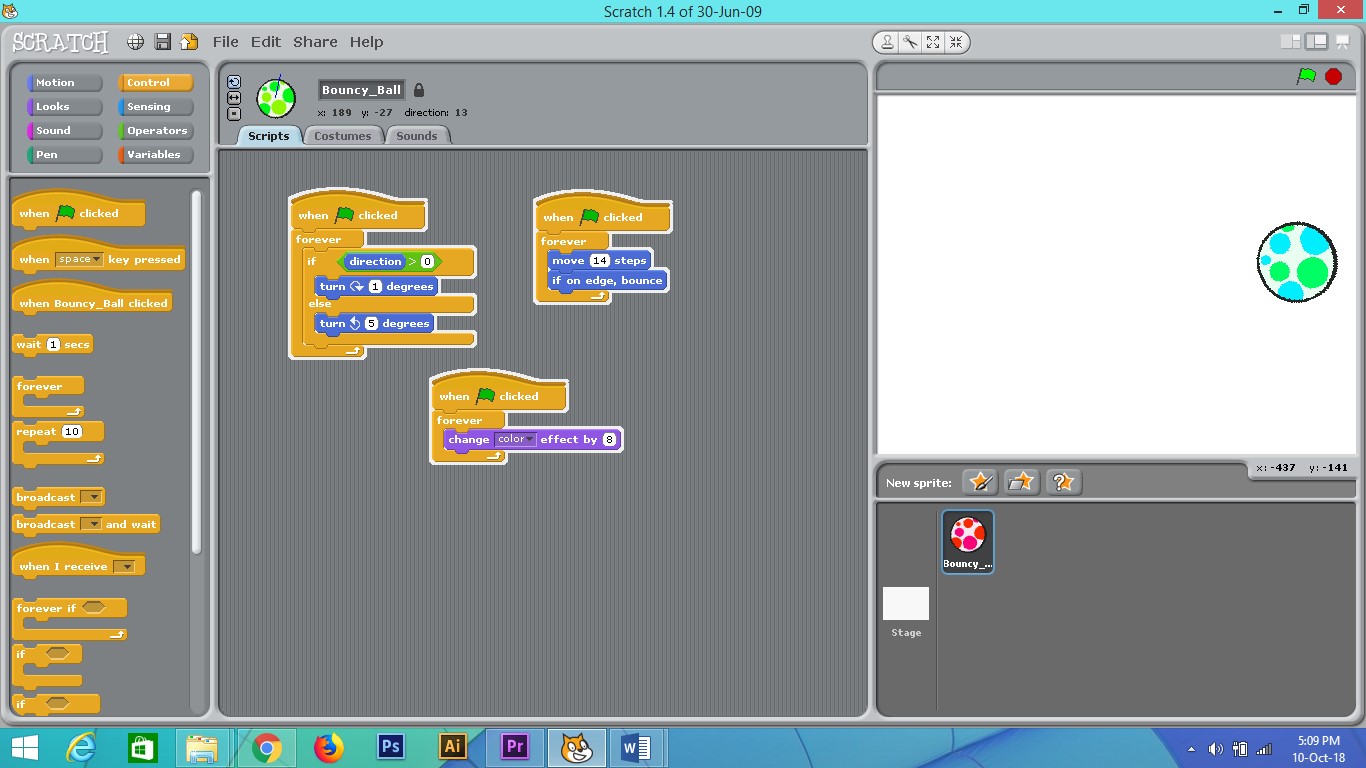Write a Script using Scratch to show Animation for bouncing ball ( the ...