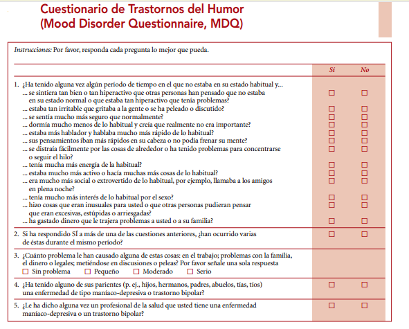 Cuestionario de Trastornos del Humor (Mood Disorder Questionnaire, MDQ ...