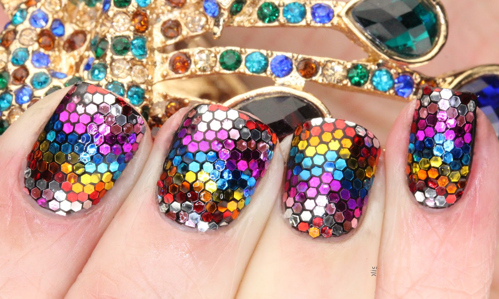 Nail Art My Most Complex Rainbow Glitter Mosaic Yet