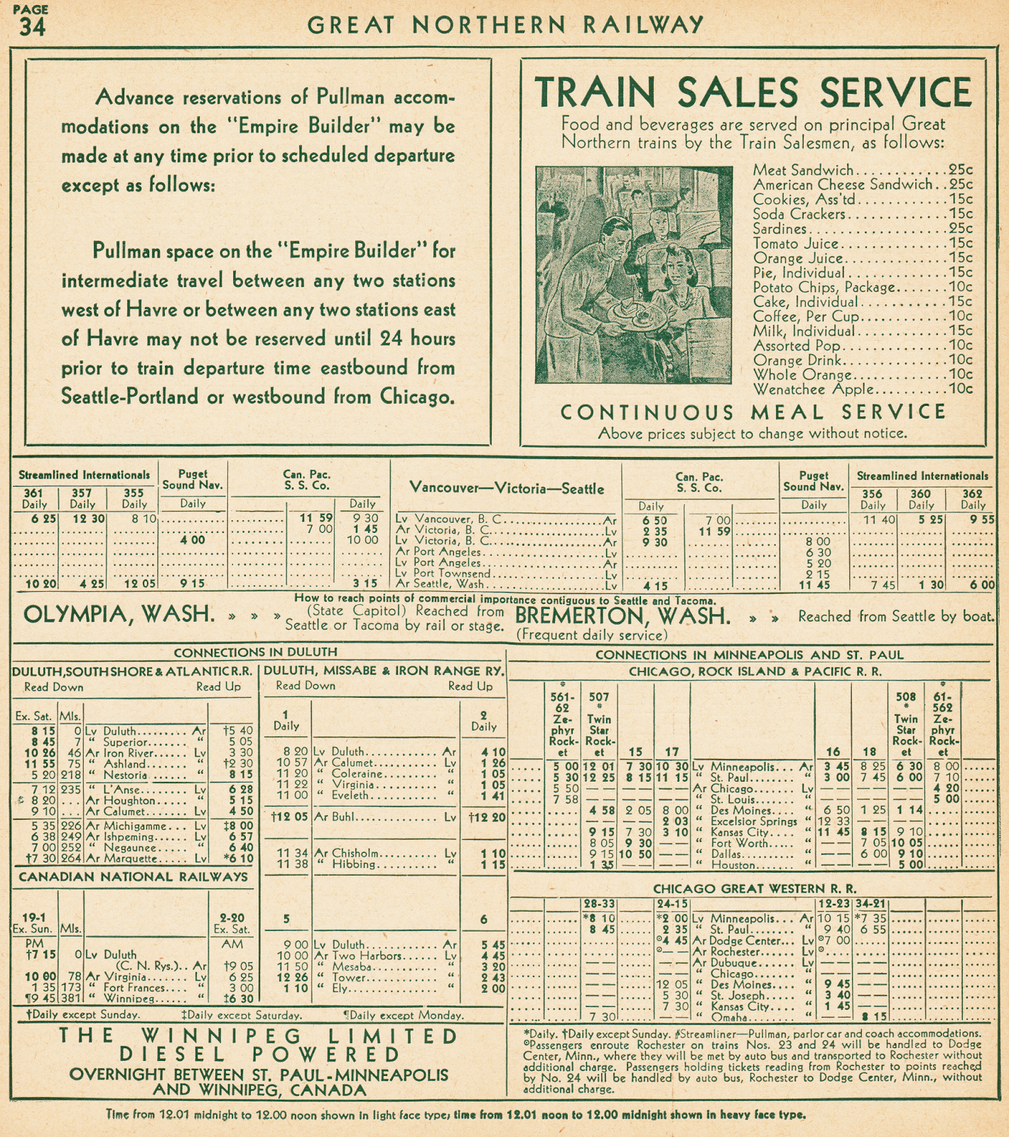 Rolly Martin Country: Great Northern Railway, 1950 Public Timetable ...