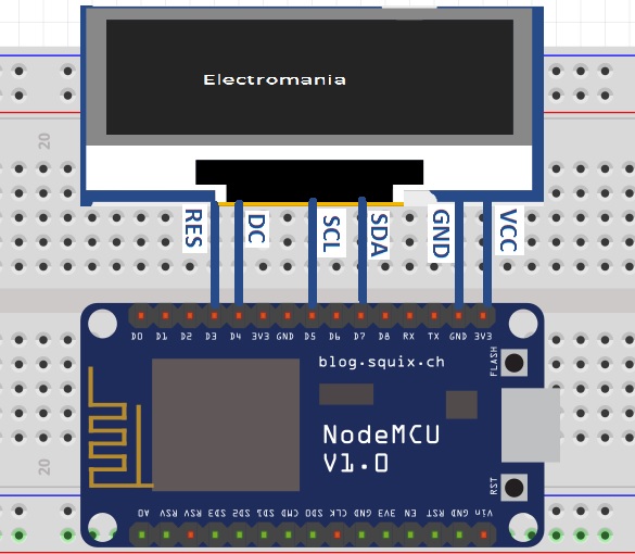 Electromania Esp8266 Esp 12e Nodemcu 10 Spi Oled Display 128x64 On Using U8glib With Esplorer