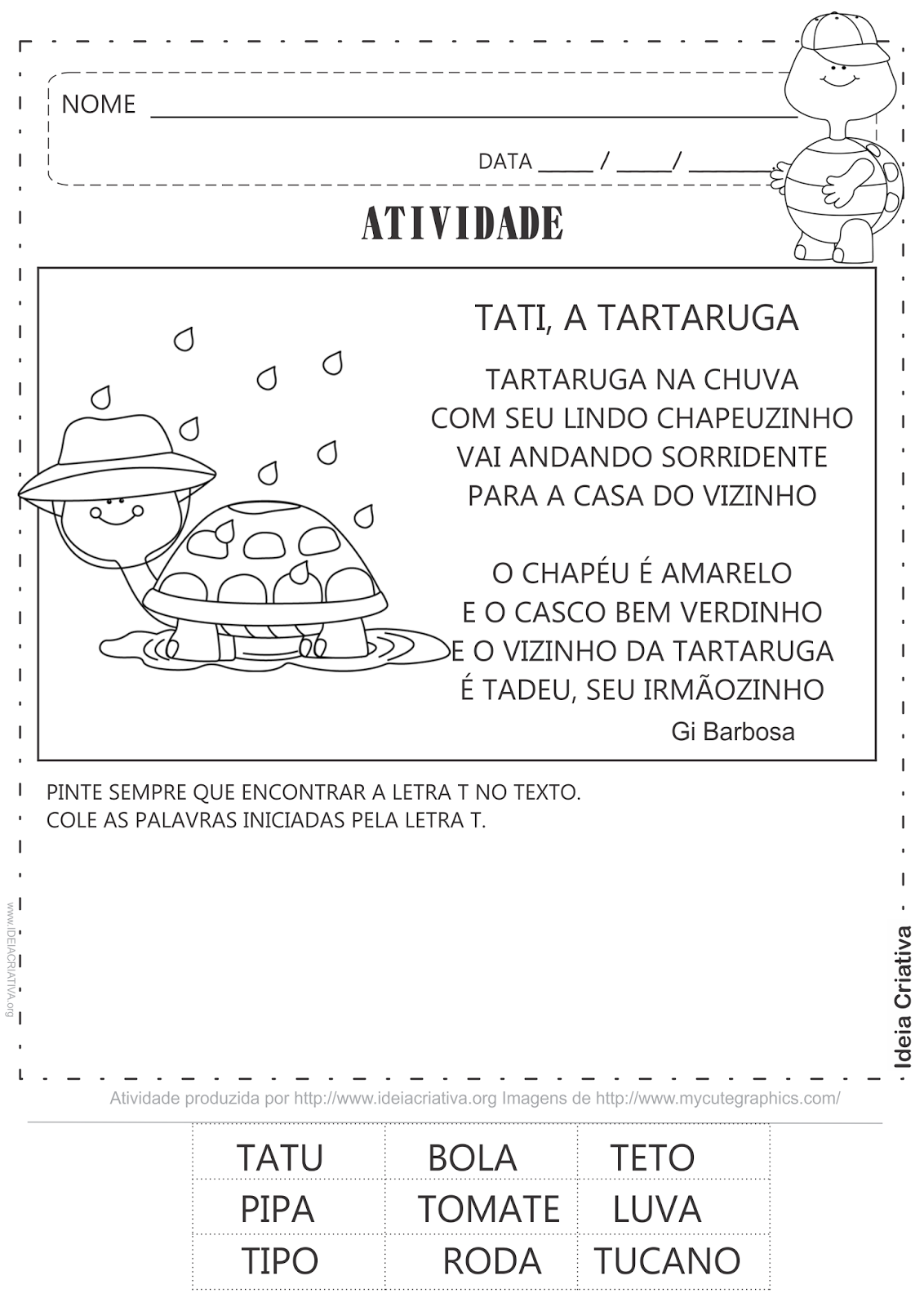 Atividade Letra T - Reino Animal Répteis Tartaruga | Ideia Criativa ...