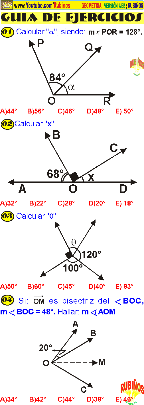 ÁNGULOS NIVEL BASICO DE GEOMETRIA MATEMÁTICAS DE SECUNDARIA GUIA CON ...