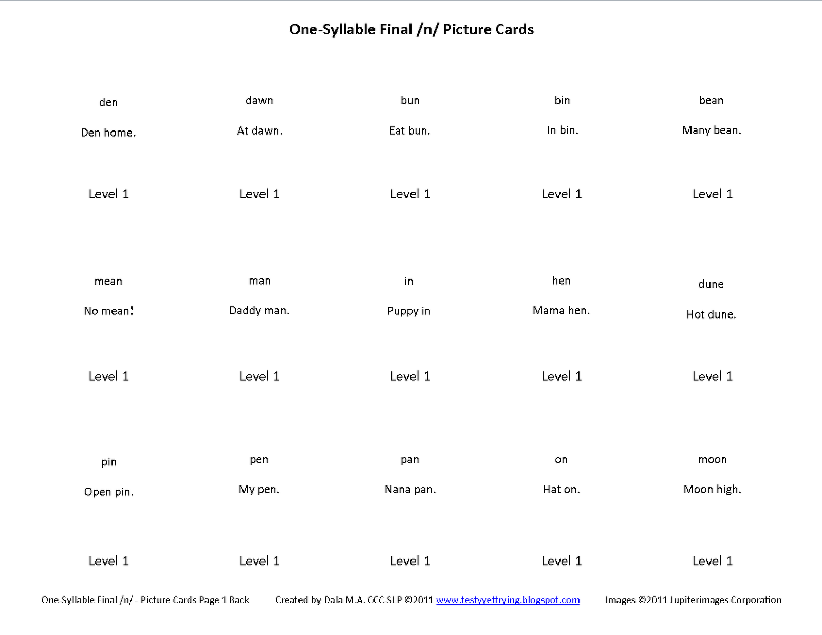 Testy yet trying: Final N: Free Speech Therapy Articulation Picture Cards