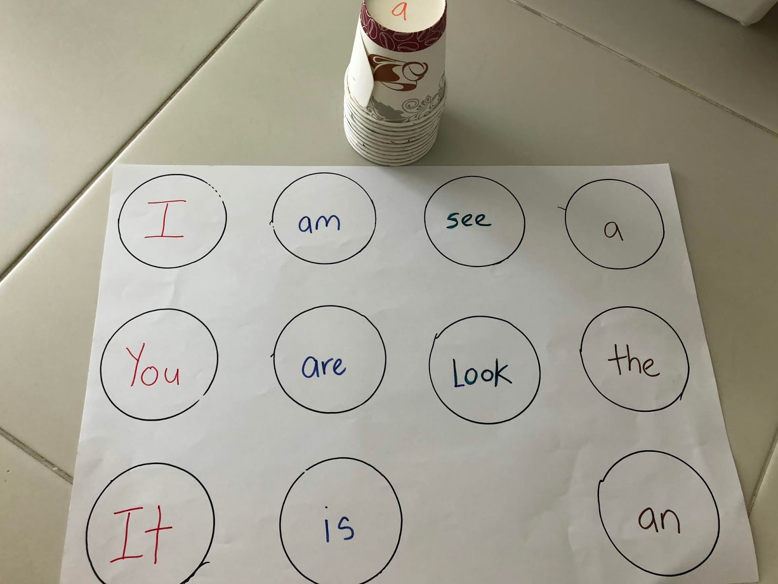 Paper cups activities (literacy)