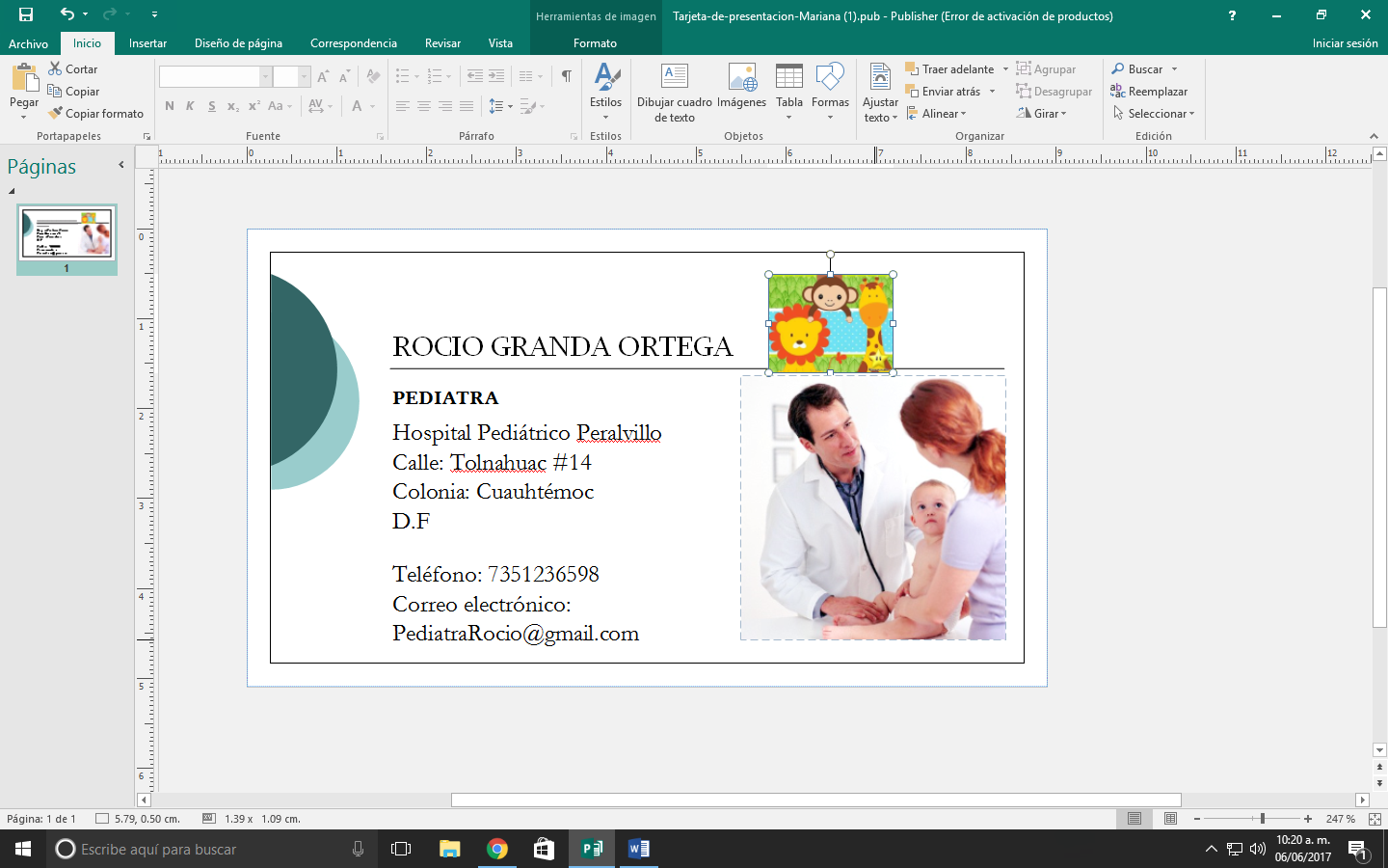 tarjeta de presentacion Publisher