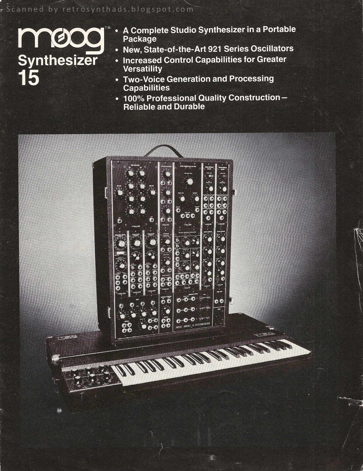 Retro Synth Ads: Moog Synthesizer 15 modular system six-page brochure, 1974