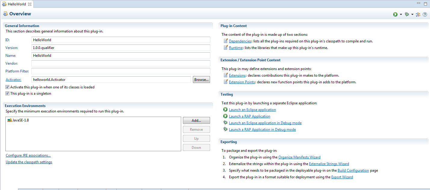 Advanced Tutorials: Creating a simple "Hello World" RCP Application