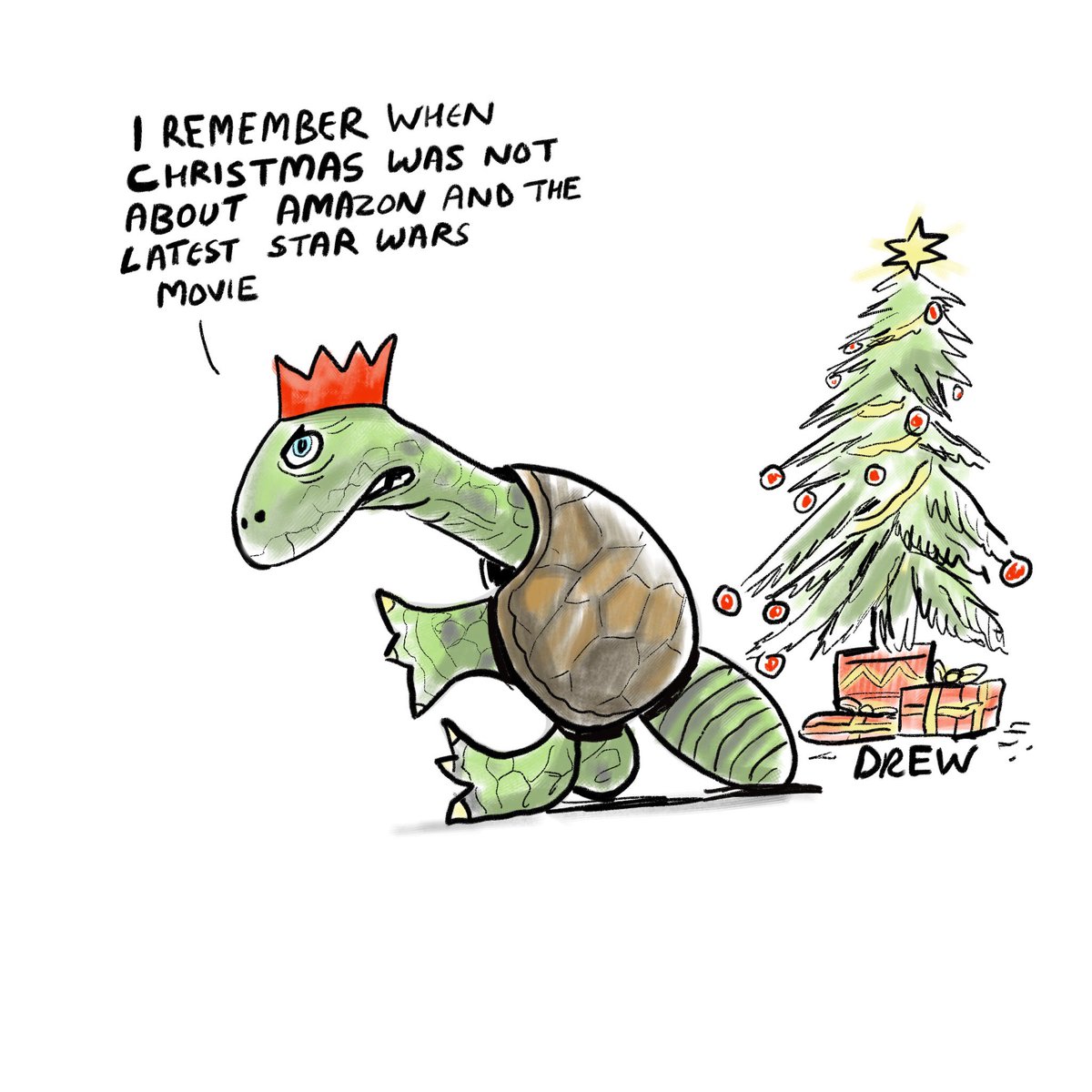 Cartoons I Drew: Advent 13 grumpy christmas tortoise