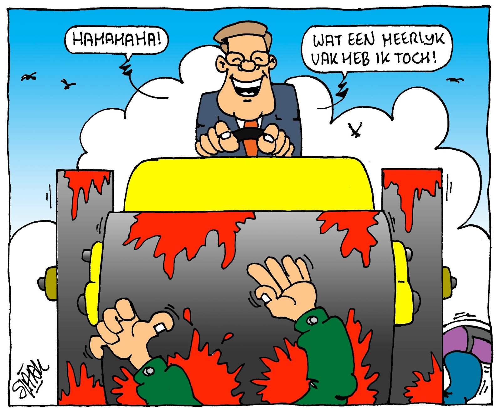 Cartoon van de Dag: Bulldozer VVD walst over arme groepen heen.