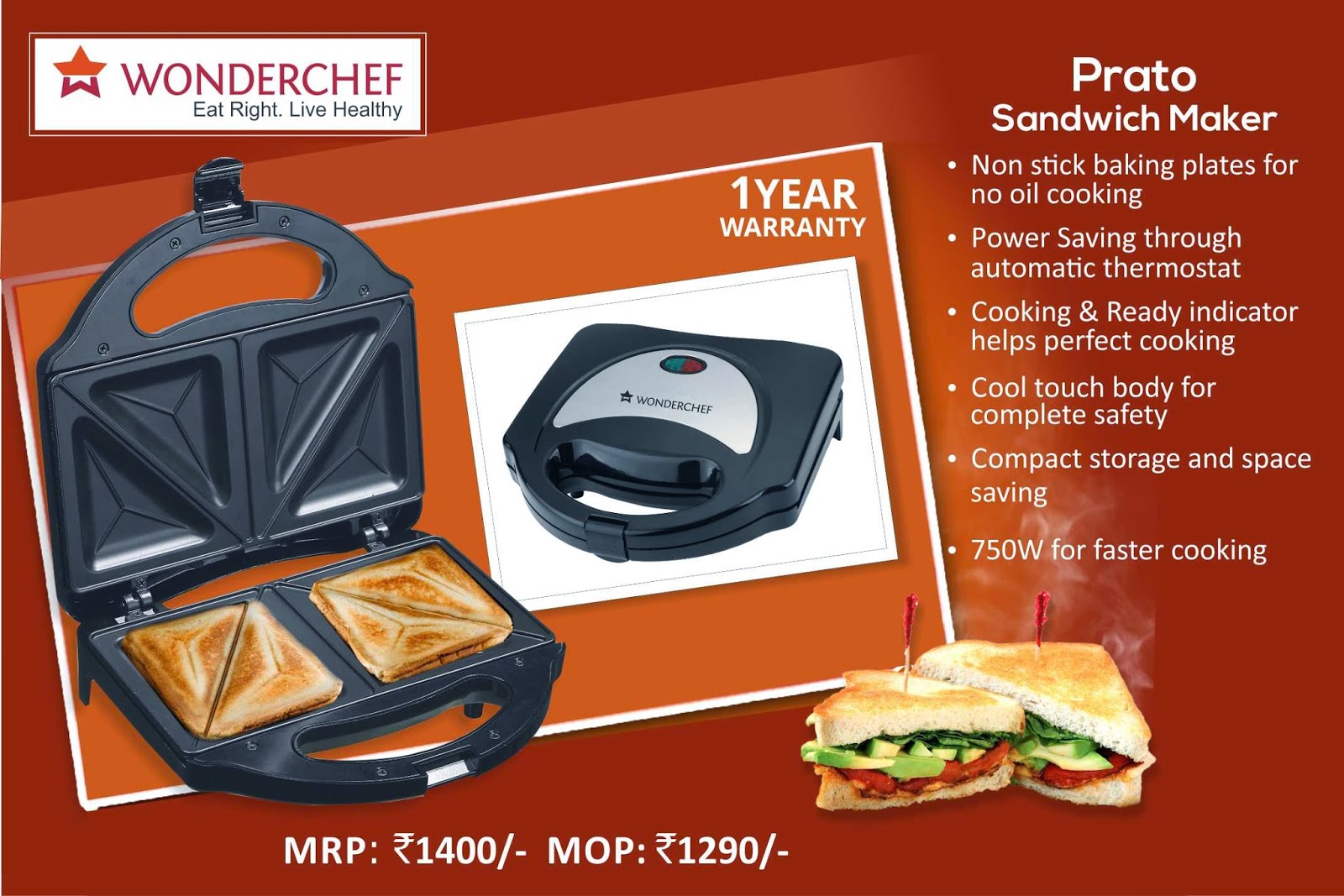 Tupperware KPHB , Wonderchef Hyderabad: Wonderchef Sandwich Maker – 2 ...