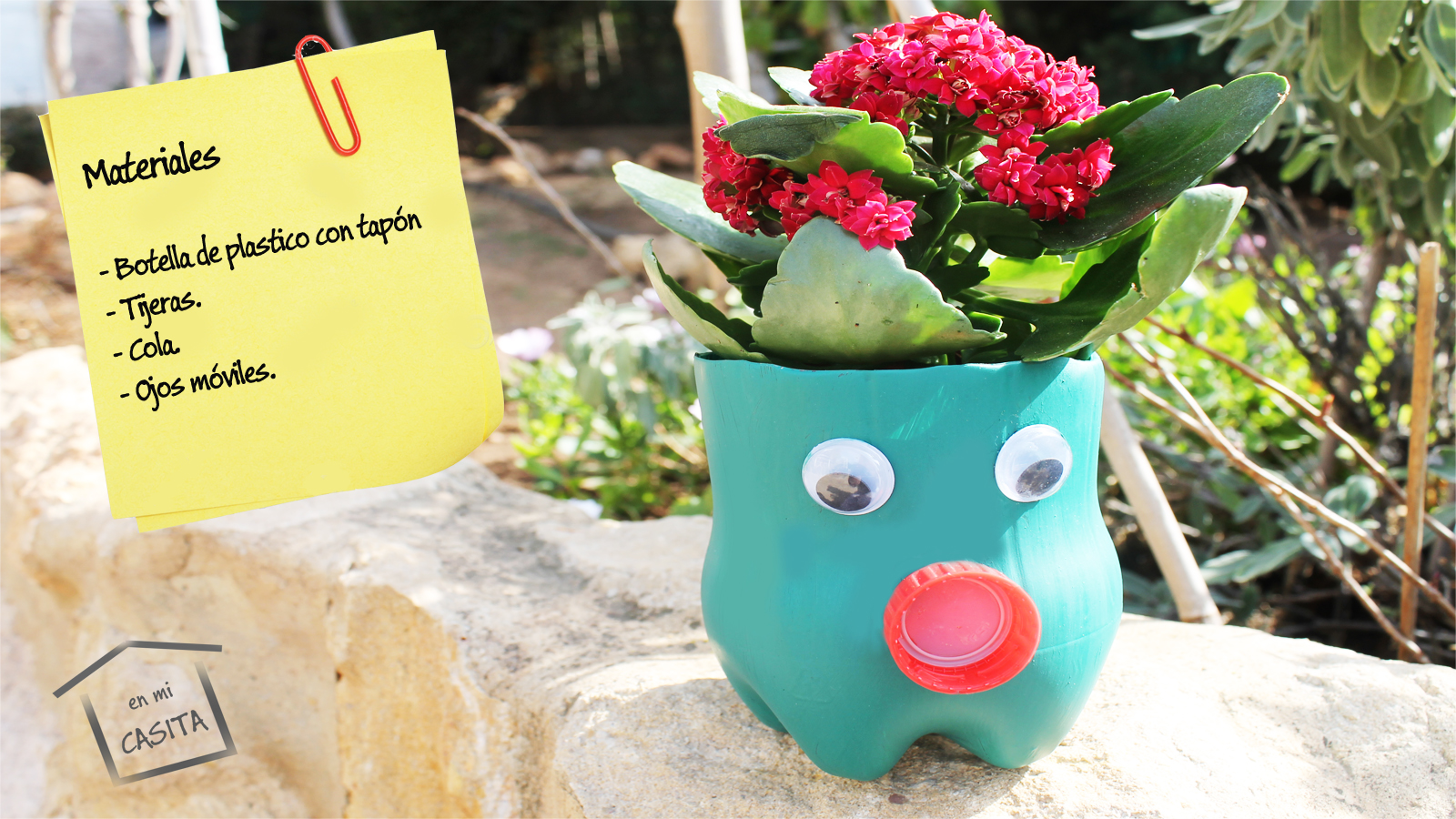 Maceteros con botellas de plástico