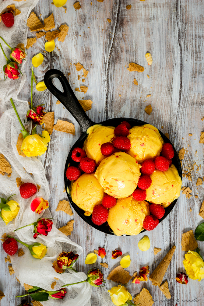 Helado de mango y frambuesa | Con aroma de vainilla - Recetas de repostería