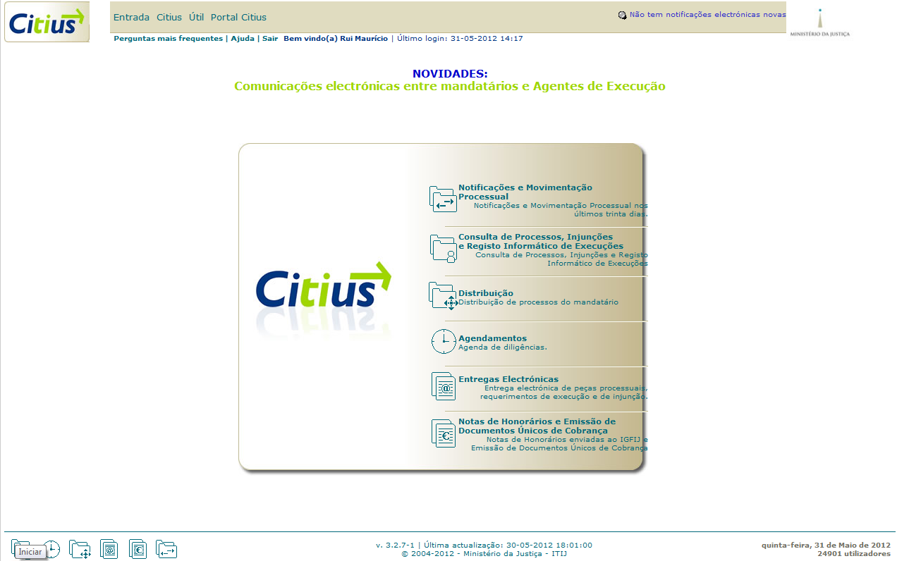 Estado de Citius: Actualização do CITIUS de 30-05-2012